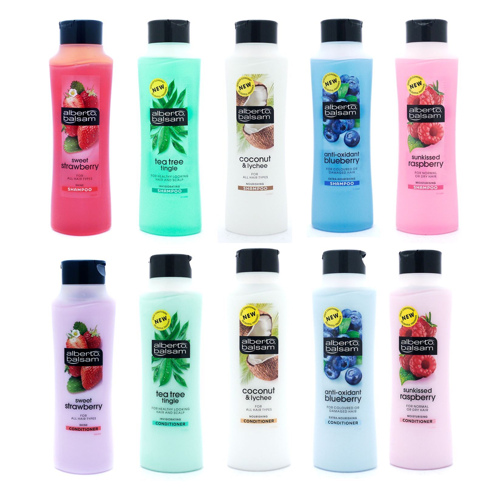 Alberto Balsam Shampoo Conditioner Coconut Raspberry Tea Tree Blue ...