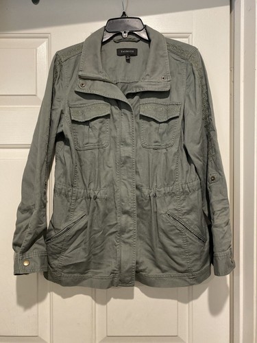 Talbots Barn Utility Jacket Women’s Size Small Khaki Green Zipper Snaps ...