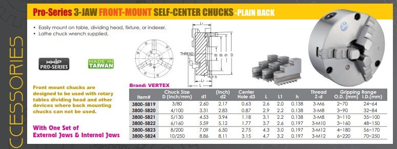 10" 3 Jaw Chuck With Outside Jaws, Plain Back Highest Quality From ...