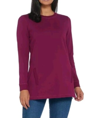 Denim & Co. Active Crew Neck Long Sleeve Tunic Top Berry A297782 Size M ...