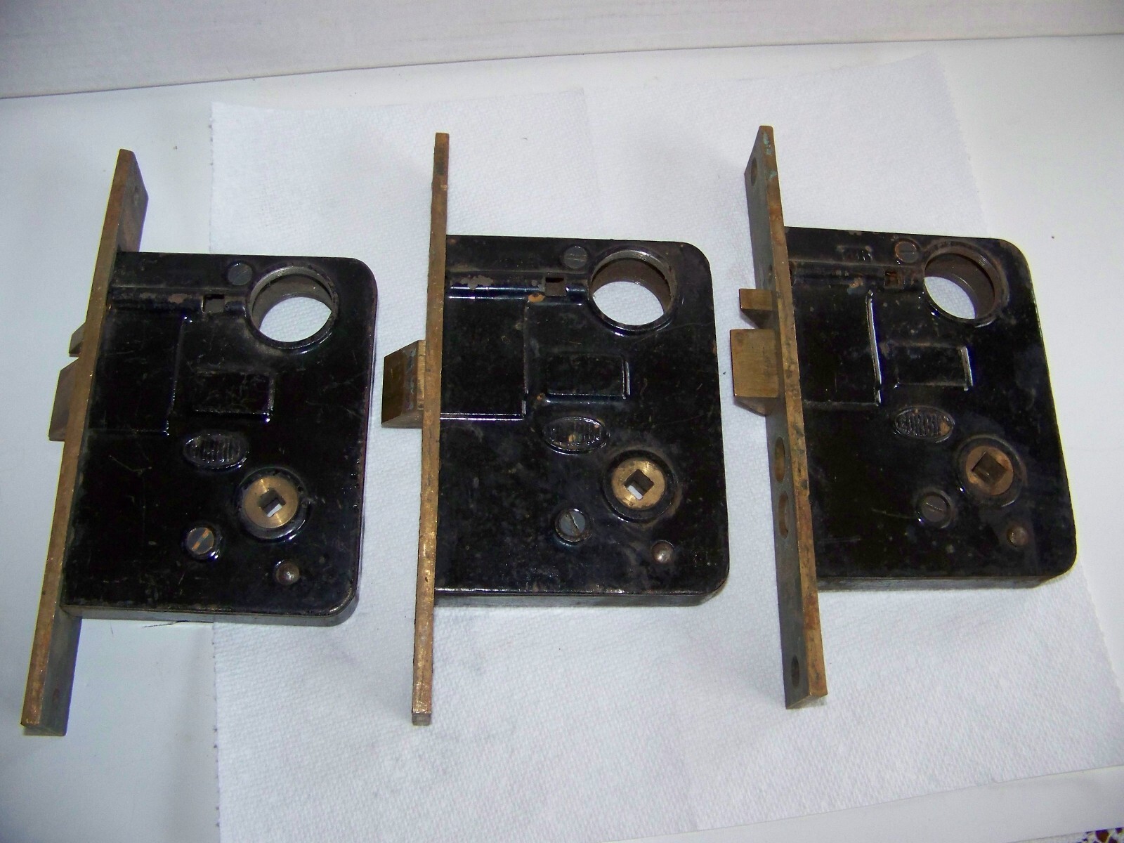 3 Antique Corbin entry exterior door mortise locks 01839 LH/RH set plus ...