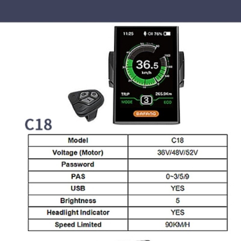 BAFANG LCD DPC18 Display for BAFANG eBike BBS01 BBS02 BBSHD Mid Drive ...