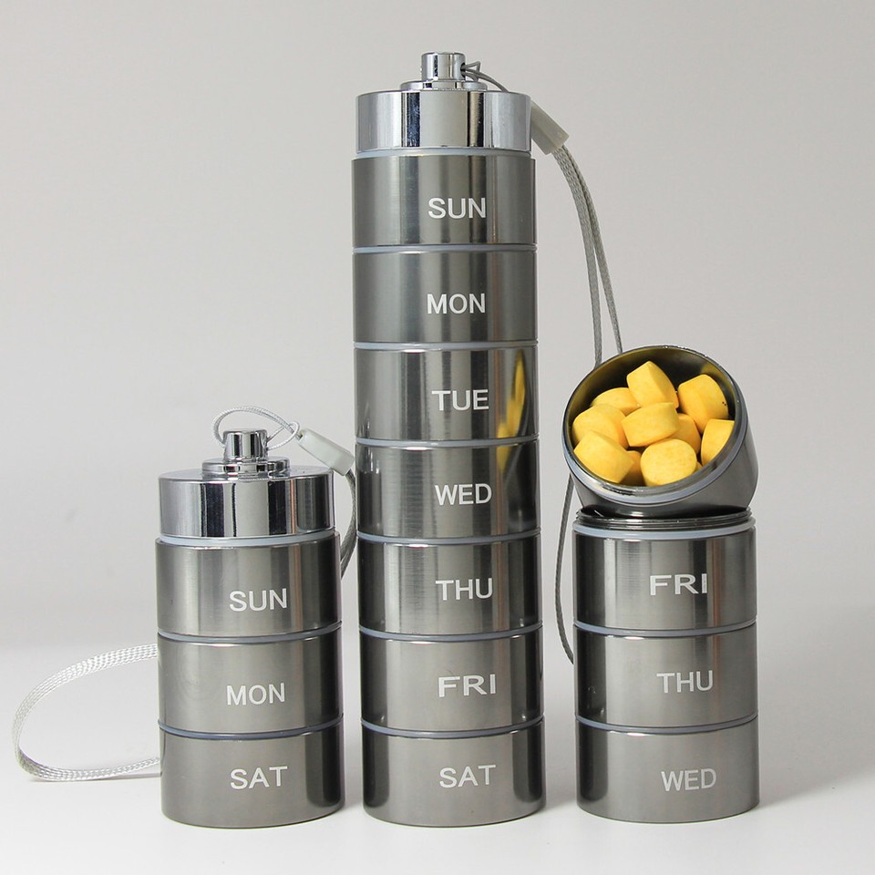 Pill Box Metal Medicine Dispenser Case Weekly Tablet Organizer ...