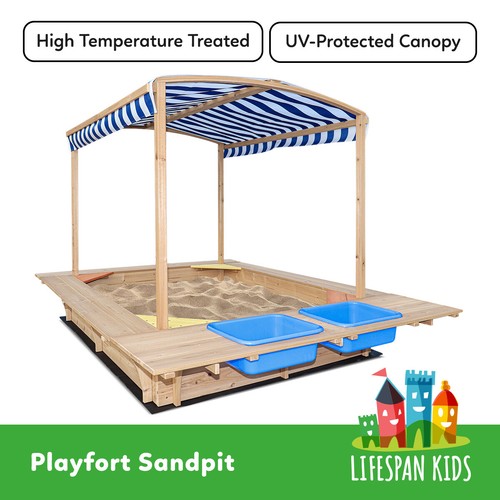 NEW Lifespan Kids Playfort Wooden Sandpit Huge 2m x 1.56m Sand Pit with Canopy | eBay Australia