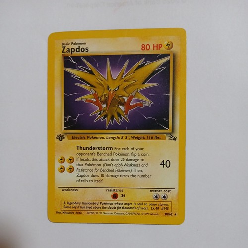 Zapdos 1st Edition Non-Holo Rare 30/62 - Fossil Set - Pokémon Never ...