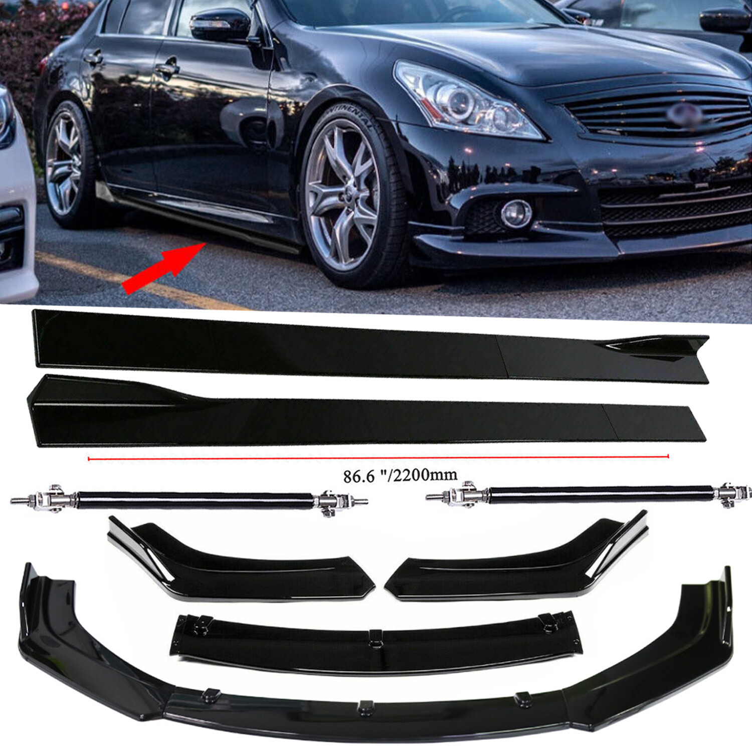 Front Bumper Lip Splitter Spoiler Strut Rods For Infiniti G37 Sedan ...