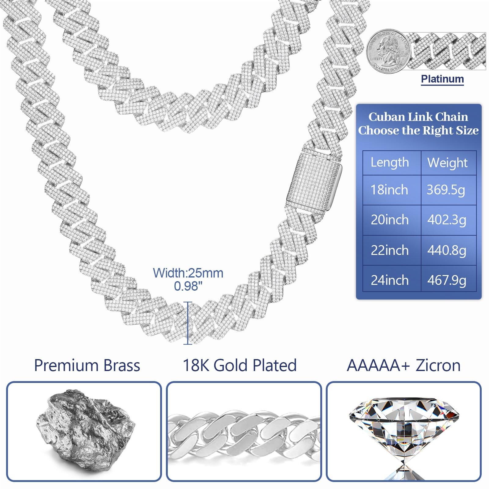 25MM Big Cuban Link Chain for Men Thick Iced Out Chain 18K Gold Plated ...