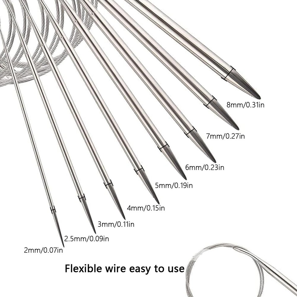 8 Pièces Aiguilles à Tricoter Circulaire Aiguilles à Tricoter en Acier ...