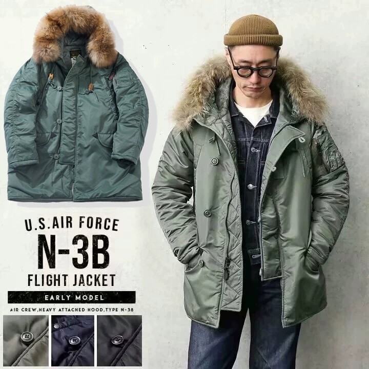 US Air Force N-3B Flight Jacket Mens Winter Cotton Padded Military ...