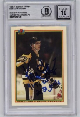 Kevin Stevens 1990-91 Bowman #208 Rookie RC Signed 2 Ins Beckett BAS ...