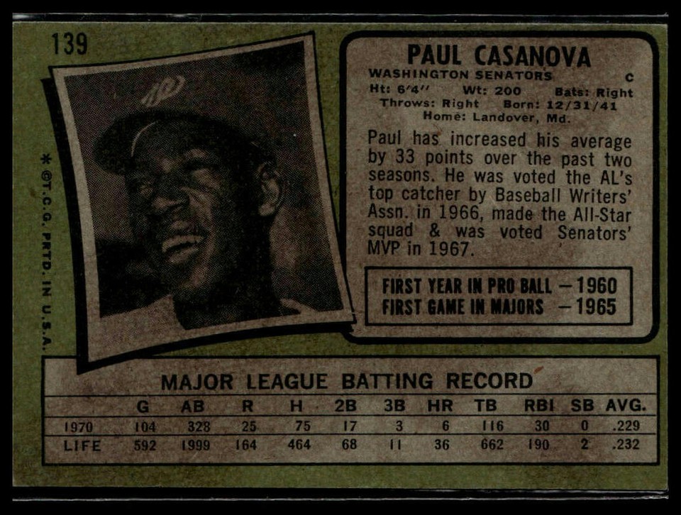 1971 Topps #139 Paul Casanova | eBay