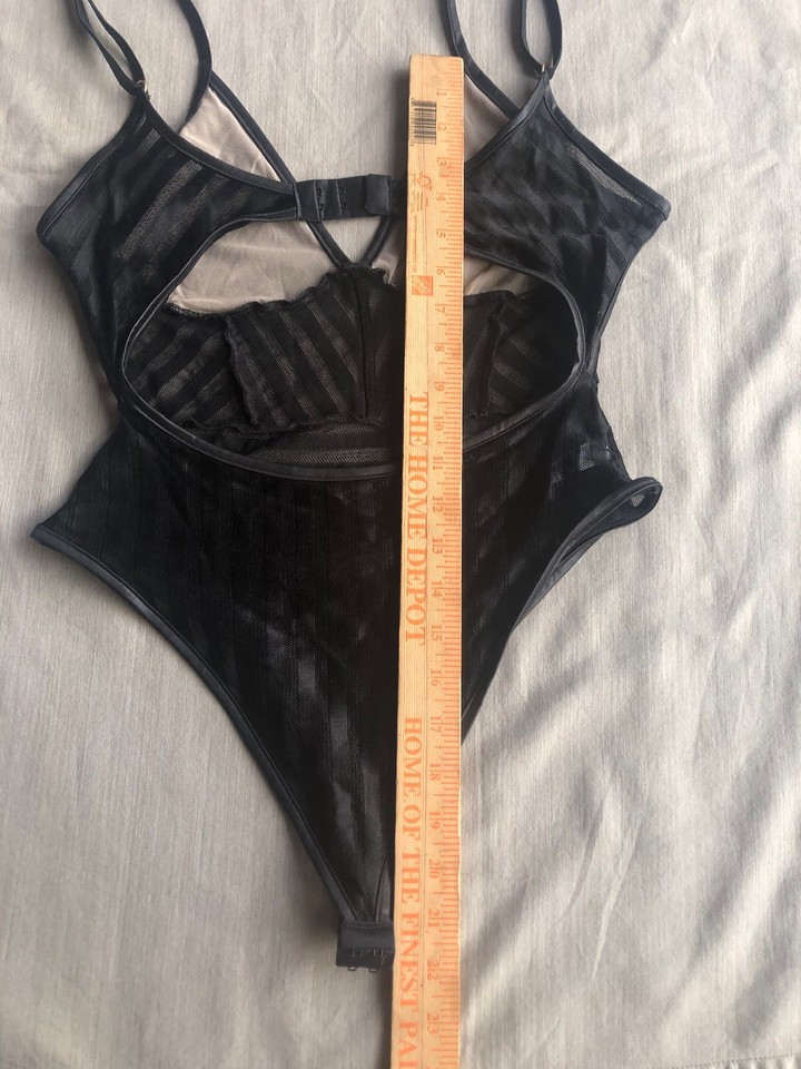 Mapale Women’s Medium Black Striped Sheer Mesh Bodysuit Lingerie Sexy ...