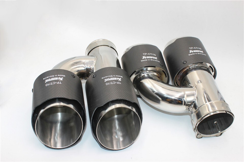 2PCS ID:2.5" OD:4" Akrapovic Exhaust Tip Carbon Fiber Dual Pipe H type ...