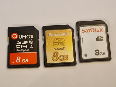 3 x 8GB SD HC MEMORY CARD JOB LOT - PANASONIC QUMOX SANDISK - UK SELLER ...