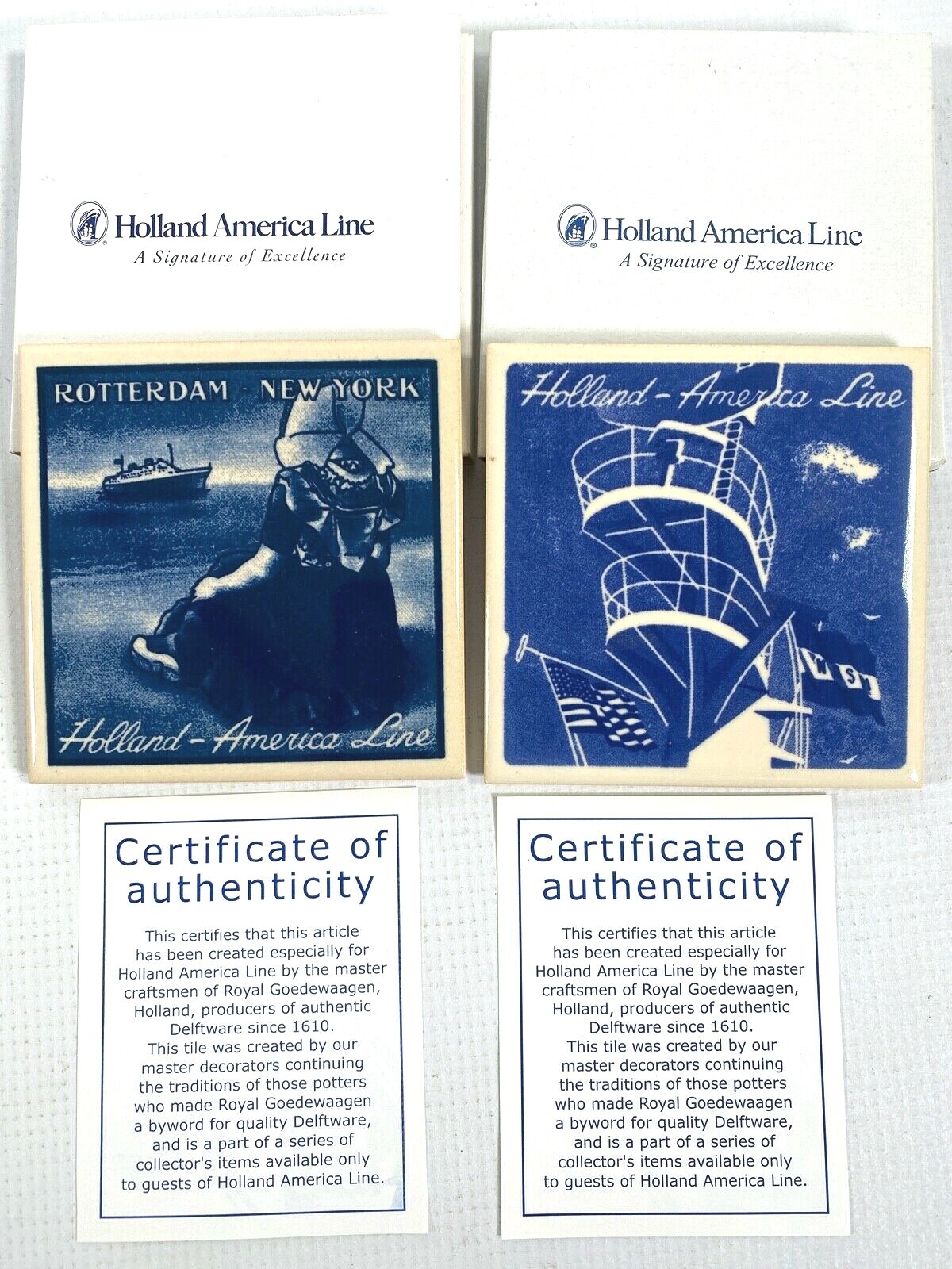 HOLLAND AMERICA LINE cruise line set of two ROYAL GOEDEWAAGEN "BLUE ...