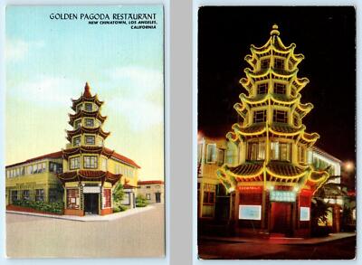 2 Postcards LOS ANGELES ~ Chinatown GOLDEN PAGODA Chinese Restaurant ...