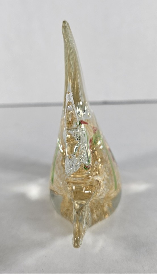Vtg Murano hand blown art glass angel fish clear glass w/ gold flakes ...