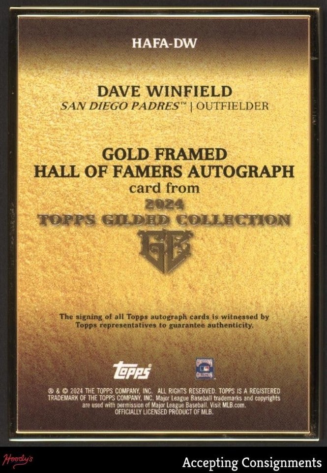 2024 Topps Gilded Gold Framed Hall of Famers Rose Gold Dave Winfield ...