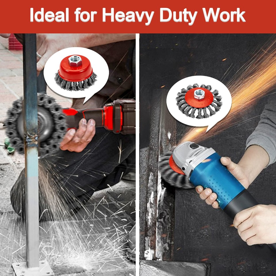 4 1/2" Angle Grinder Wire Wheel Set - 4 Inch & 3 Inch Knotted Coarse ...