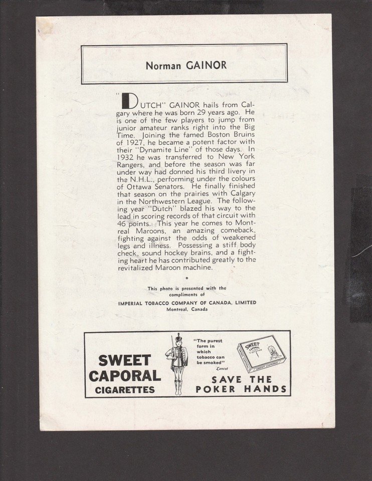 1934-35 SWEET CAPORAL PHOTOS NORMAN DUTCH GAINOR INV 12170 | eBay