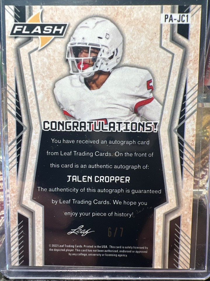 2022 Leaf Flash Portrait Green Sparkles /7 Jalen Cropper #PA-JC1 Auto ...