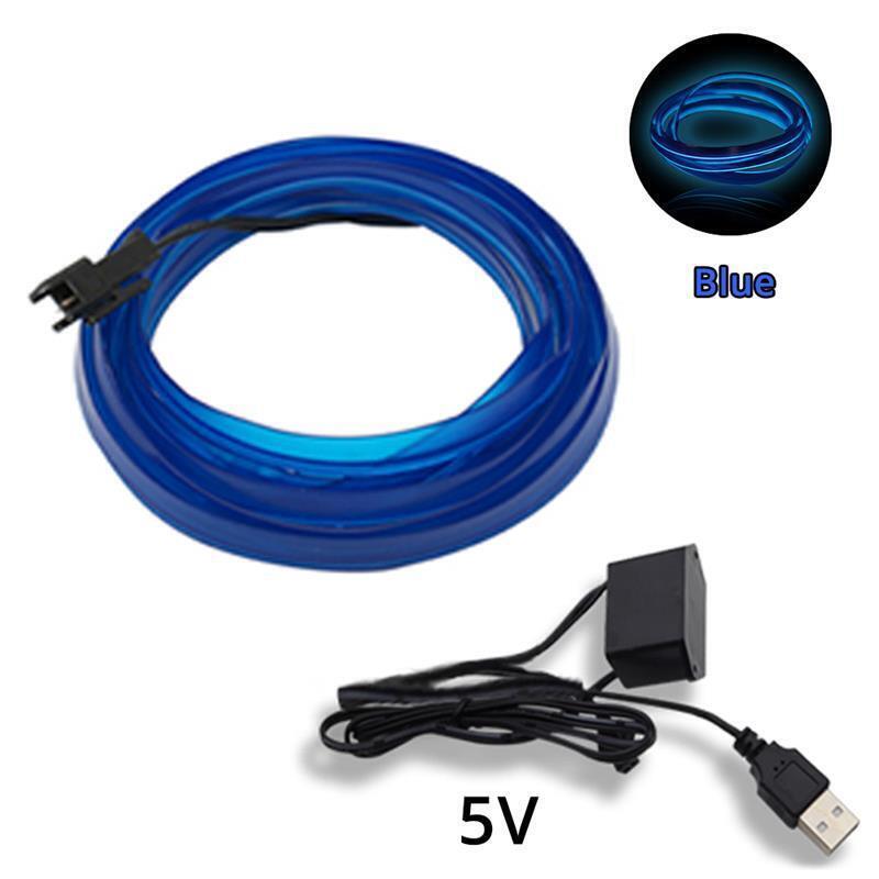 5M USB Car Interior LED Strip Lights Ambient Lighting Blue Neon Dash ...