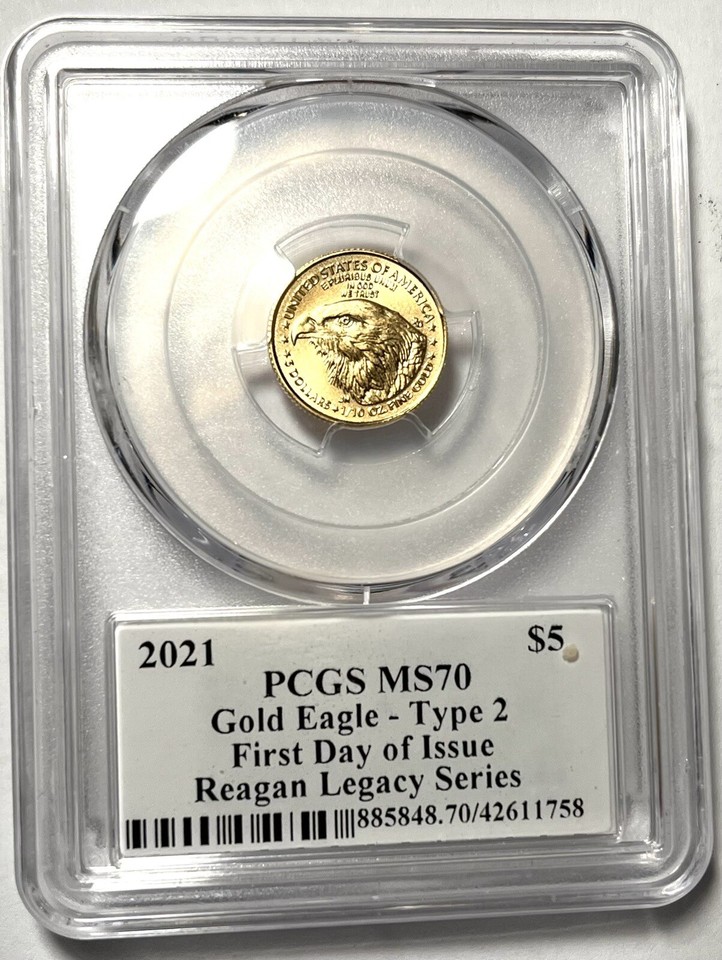 2021 $5 GOLD EAGLE PCGS REAGAN TYPE 2 GAUDENS FDOI KEY DATE NEW DESIGN ...