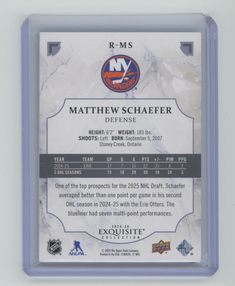 2025-26 UD Black Diamond Exquisite Rookie Matthew Schaefer RC 060/399 ...