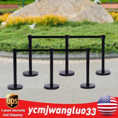 6-Piece Black Stanchion Queue Posts Retractable Belt Crowd Control ...