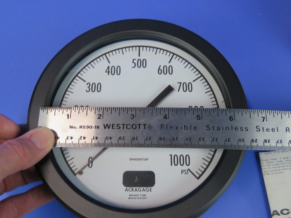 Robertshaw Pressure Gauge 0-1000 PSI 6" Dial 1/2" NPT Bottom Connect ...