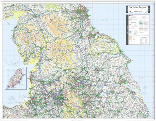 Ordnance Survey WALL Map of Northern England. Road Map - Northern ...