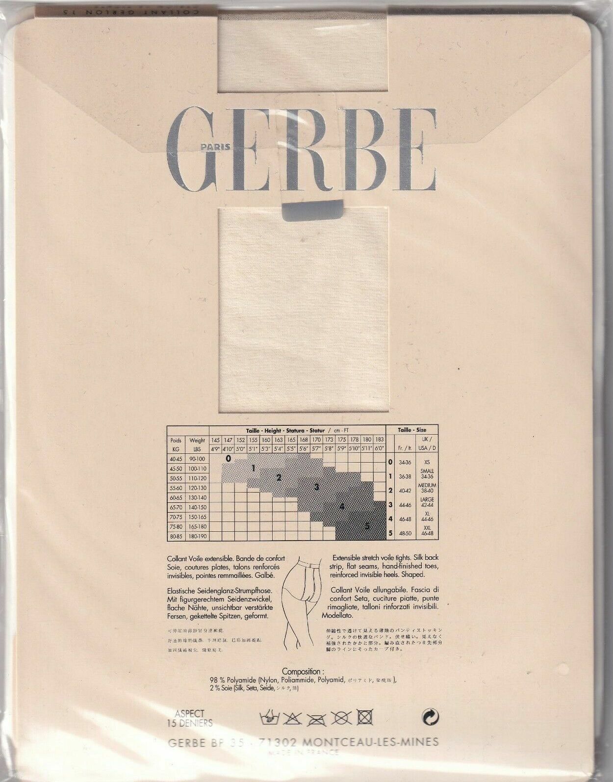 Collant GERBE GERLON 15 deniers (ancien modèle) 35 coloris 5 tailles ...