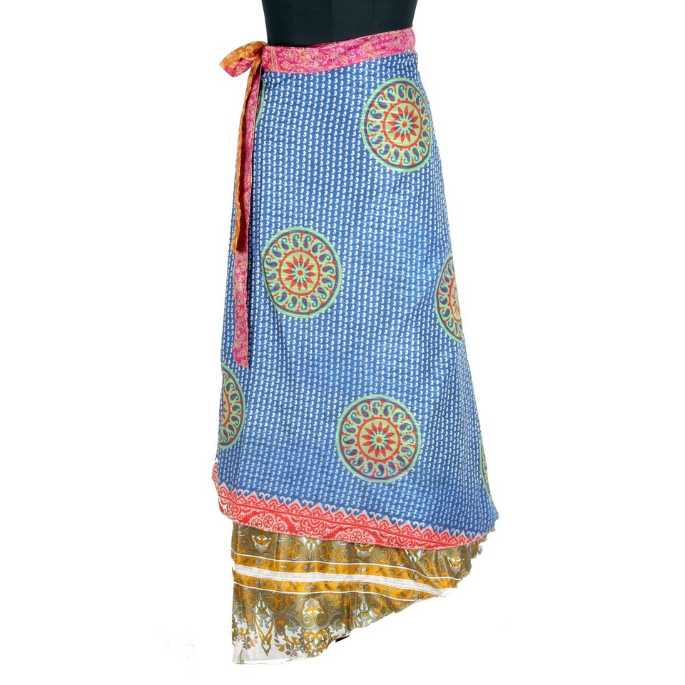Vintage Silk Sari Recycled Magic Wrap Around Skirt Reversible Women ...