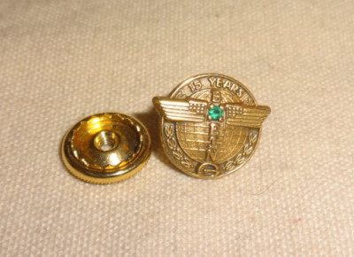 Vintage Boeing 15 Year 10K Gold Filled Service Pin Screw Back Green ...