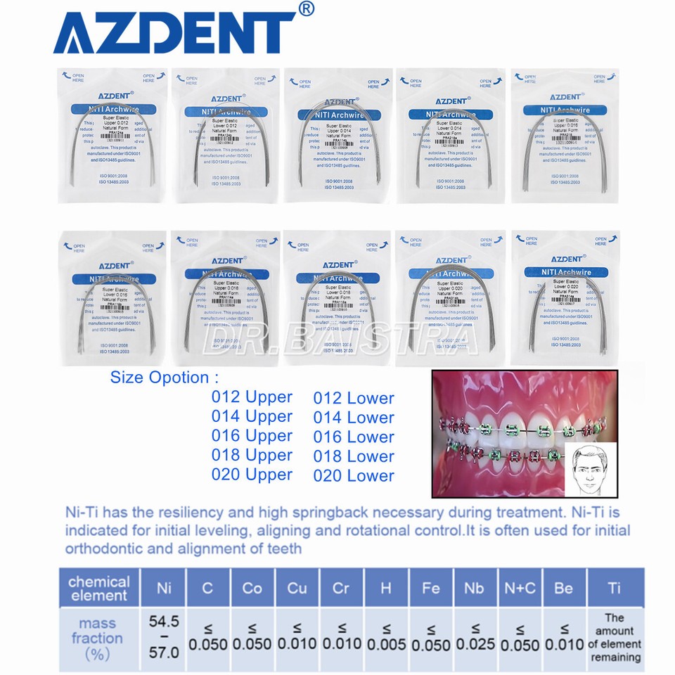 AZDENT Dental Orthodontic Niti Arch Wire Super Elastic Natural Nature ...