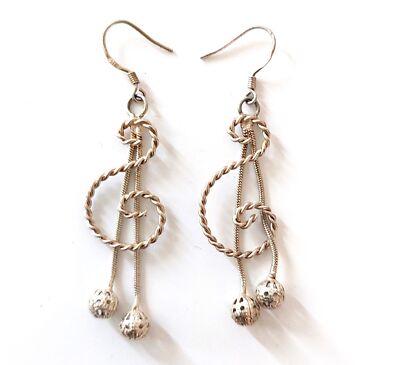 Vtg Sterling Silver 925 Treble Clef Twist Dangle Earrings Filigree ...