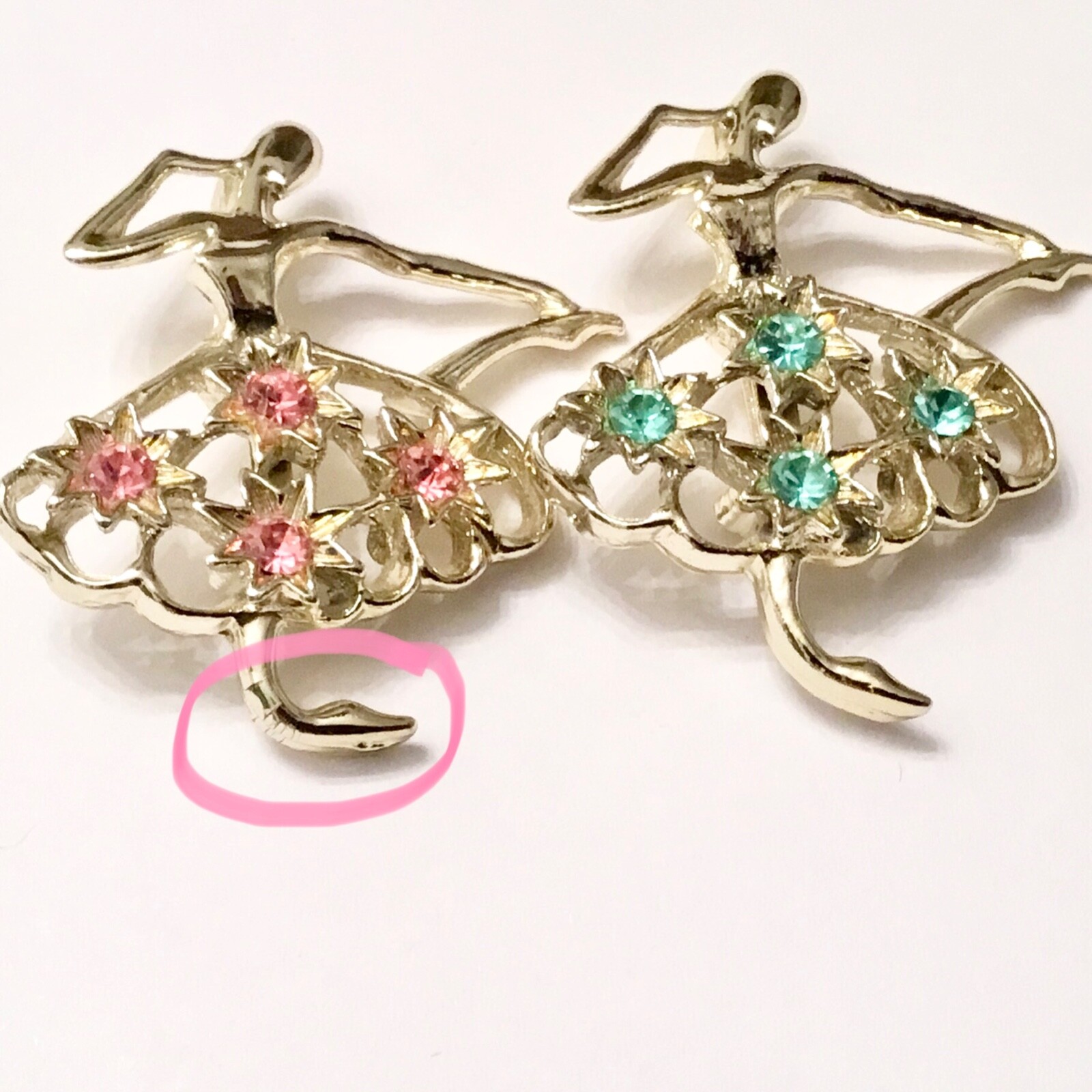 Vintage GERRY'S Two Gold Tone Rhinestone (pink & blue) Ballerina ...