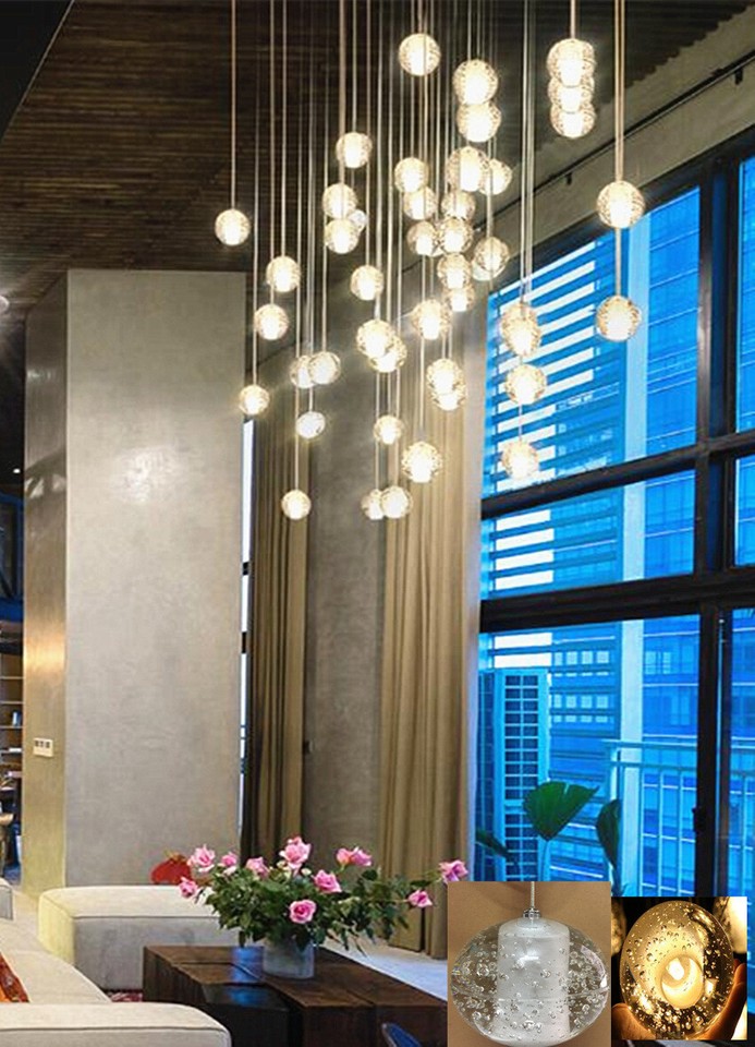 1~49heads G4 LED Bubble Glass Crystal Ball Ceiling Light Stair Pendant ...