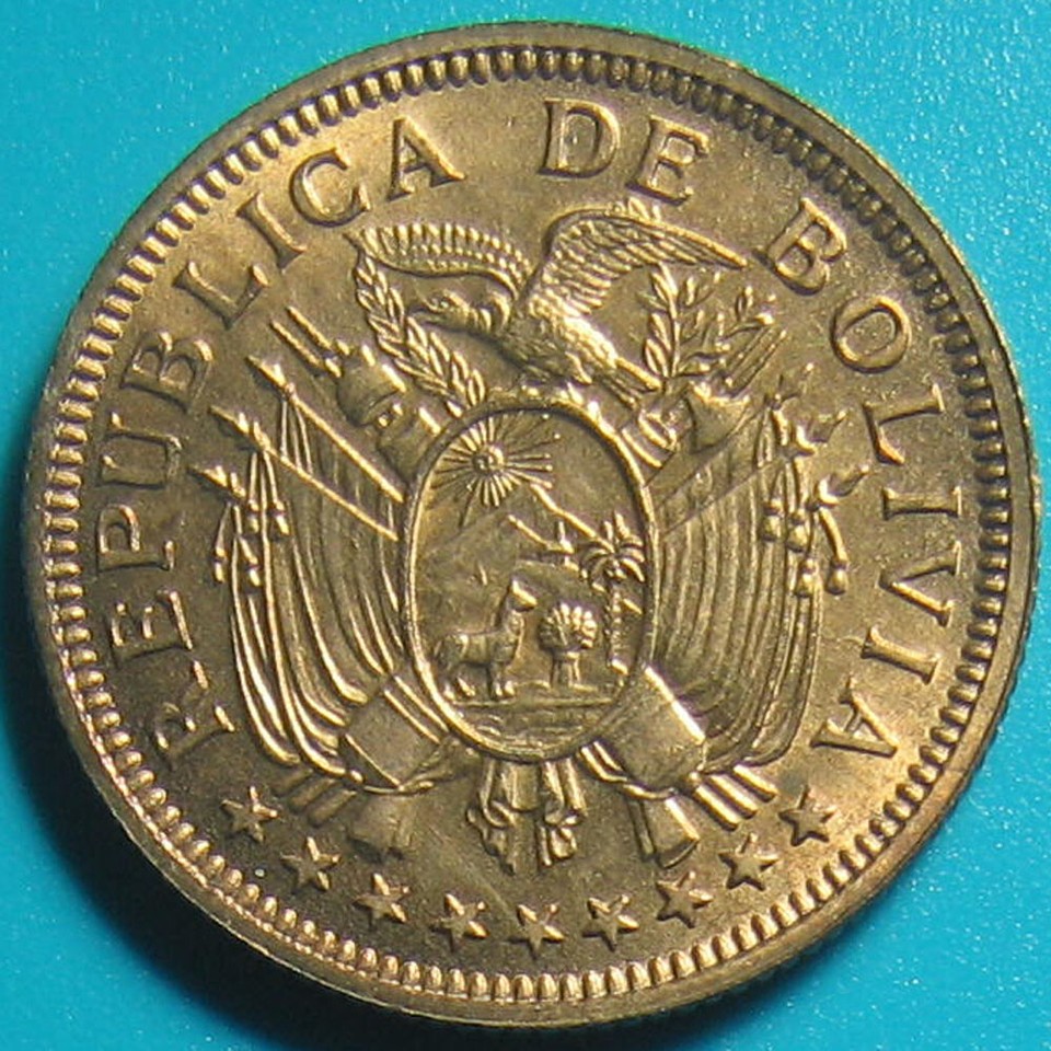 1951-H BOLIVIA 5 BOLIVIANOS UNCIRCULATED HEATON MINT BOLIVIAN WORLD ...