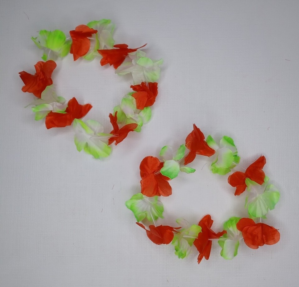 Hawaiian Lei Necklace Crown Bracelets Set Red & Green | eBay