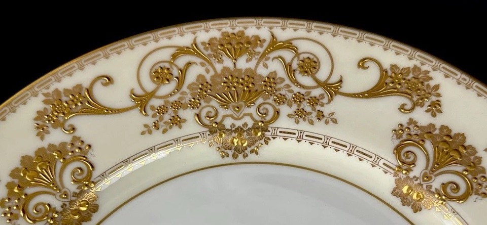 12 Antique LENOX 10 3/8" Dinner Plates Hand Painted Raised Gold ...