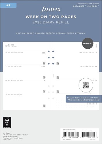 Calendar Diary Refill, A5, Week-to-View, White, Multilingual, 2025 | eBay