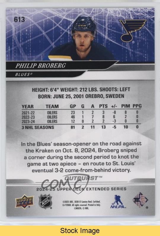 2024-25 Upper Deck Extended Series Outburst Philip Broberg #613 READ ...