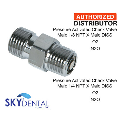 Belmed Pressure Activated Check Valve Male 1/8 or 1/4 NPT X Male DISS ...