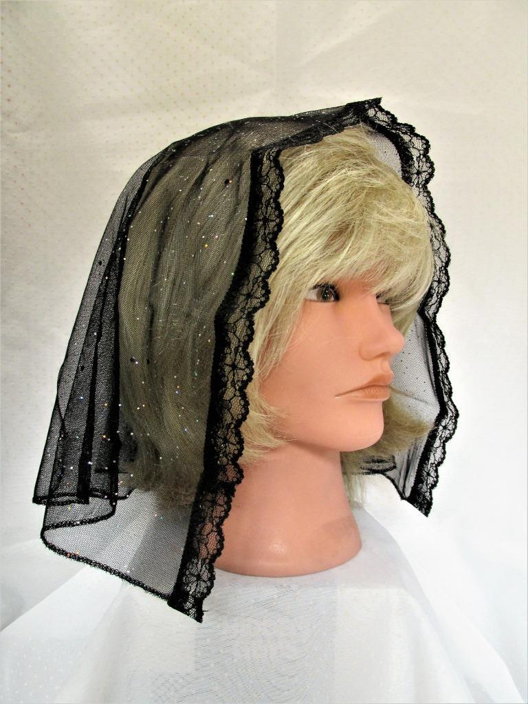 MANTILLA VEIL BLACK TULLE HEAD COVERING MASS LATIN CHAPEL CHURCH ...