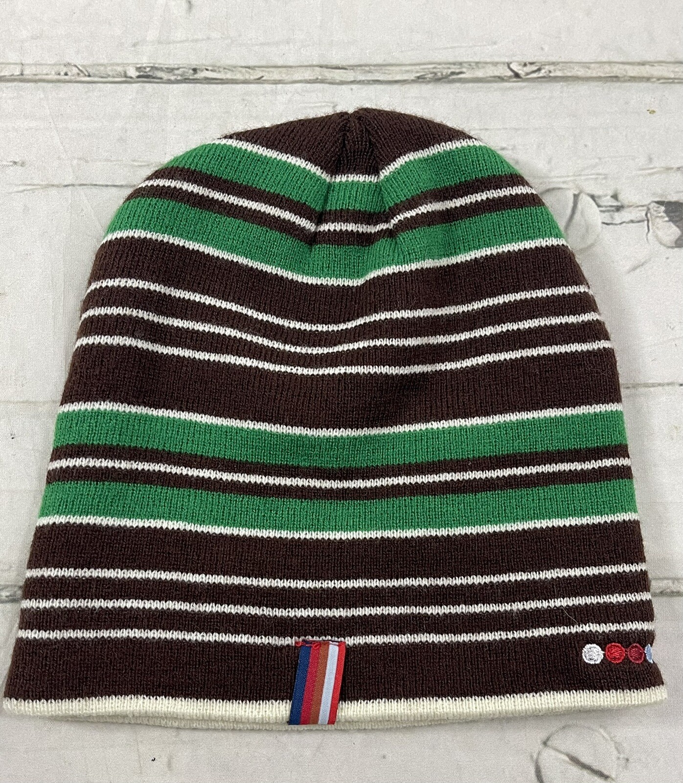 COOGI Beanie Skull Cap Skully Hat Striped Knit Green / Brown / Cream ...