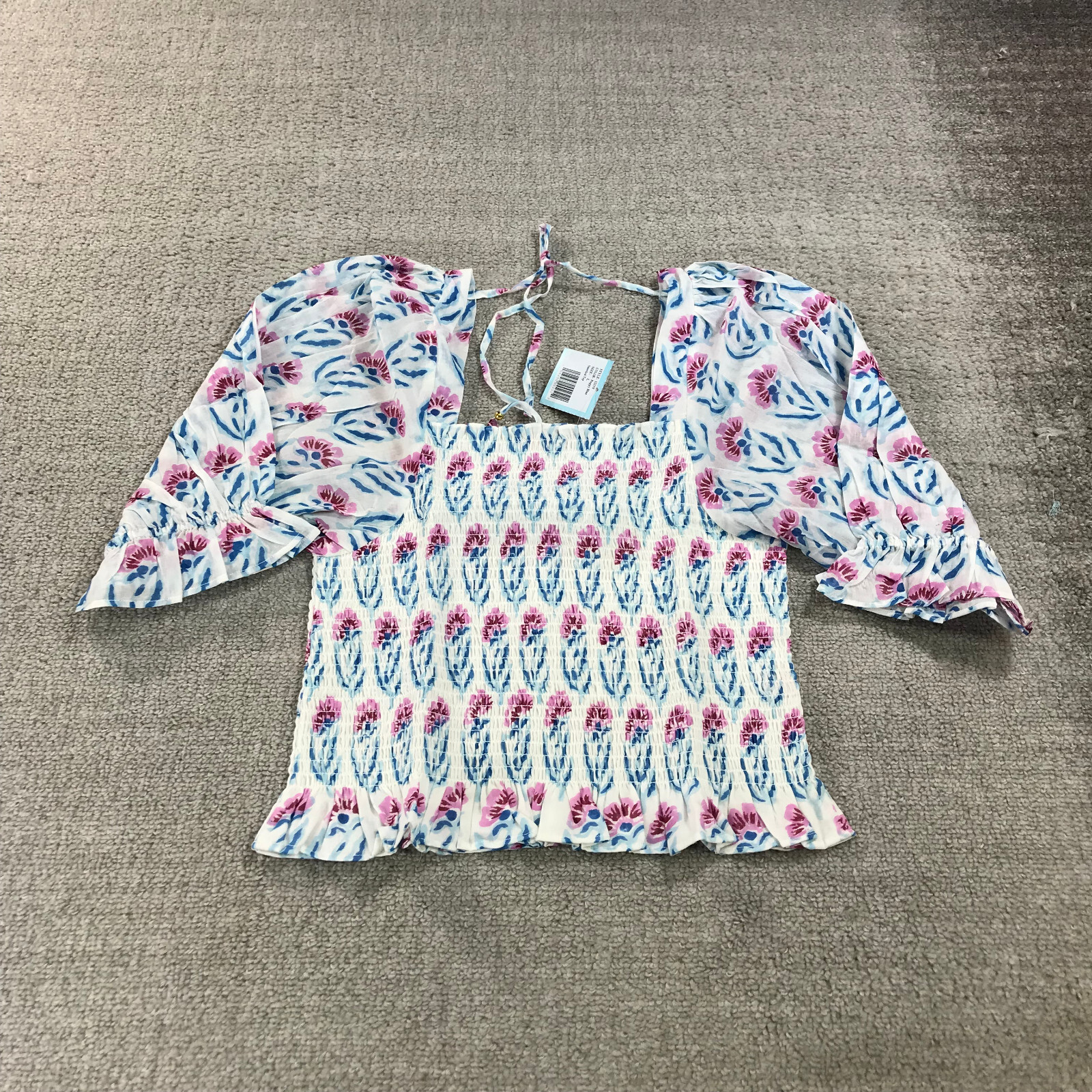 New Oliphant Top Womens Large Smocked Top Poppy Blue Pink Floral 1211V ...