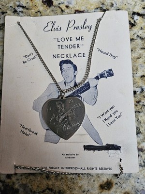 Vintage Elvis Presley Engraved Love Me Tender Heart Shaped Necklace ...