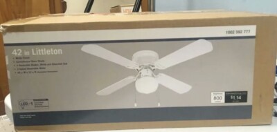 Hampton Bay Littleton 42" 4-Blade 1-Light Ceiling Fan White New | eBay