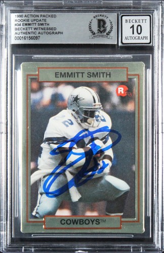 Cowboys Emmitt Smith Signed 1990 Action Packed #34 Rookie Card Auto 10 ...